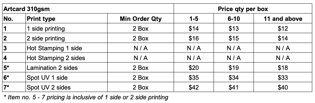 Standard Name Card Japanese Artcard 310gsm – Namecardsonline.com.sg