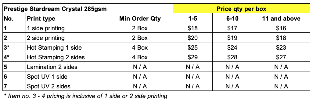 Prestige Name Cards | Stardream Crystal 285gsm | Cheap Name Card Printing